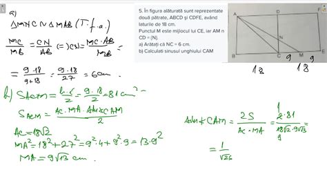 5 În Figura Alăturată Sunt Reprezentate Două Pătrate Abcd şi Cdfe Având Laturile De 18 Cm