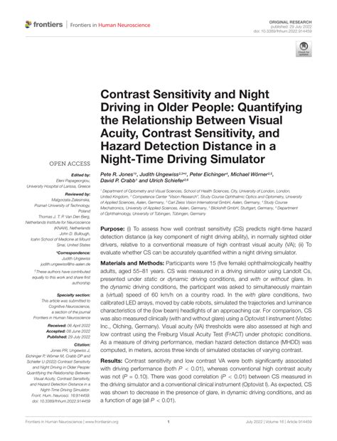 Pdf Contrast Sensitivity And Night Driving In Older People Quantifying The Relationship