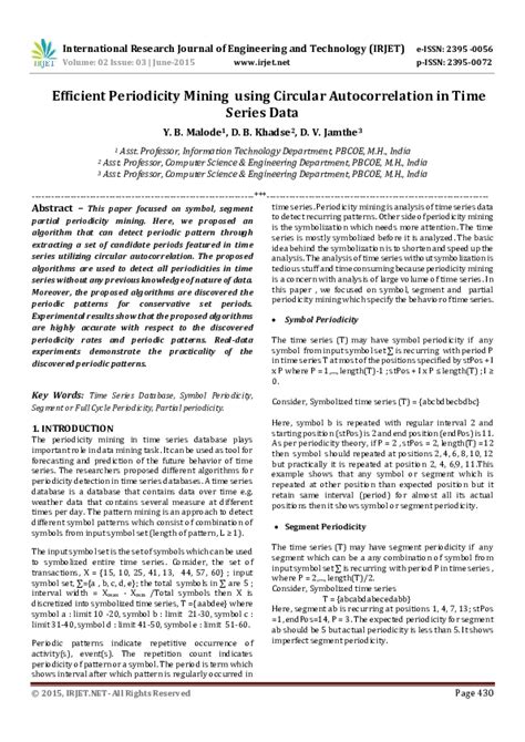 Pdf Irjet Efficient Periodicity Mining Using Circular Autocorrelation
