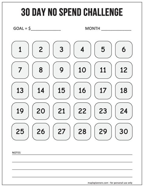 30 Day No Spend Challenge Tracker Template