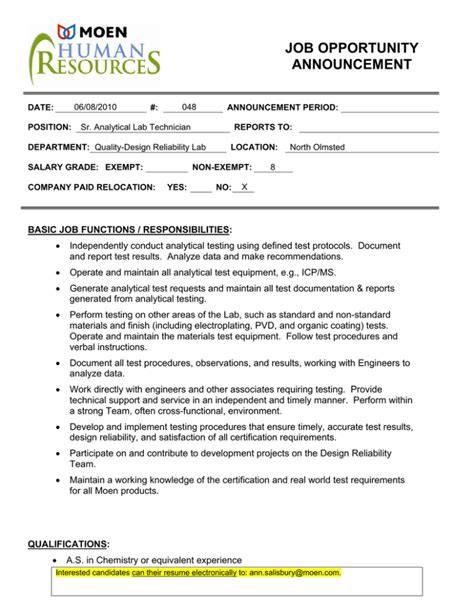 Job Opportunity Announcement