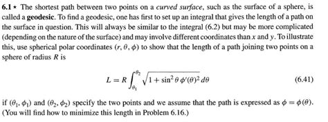 Solved 61 The Shortest Path Between Two Points On A Curved