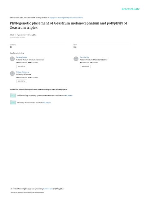 Mycosciencegeastrum Melanocephalum Triplex Pdf Biological