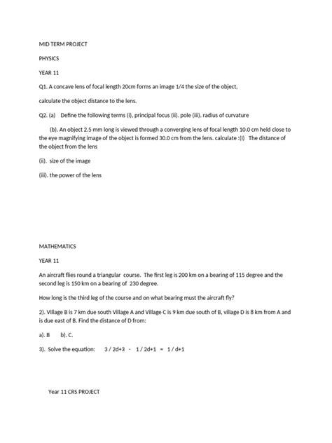 Mid Term Project Year 11 Pdf