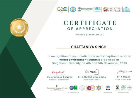 Chattaniya Singh On Linkedin Worldenvironmentsummit Galgotiasuniversity Appreciation