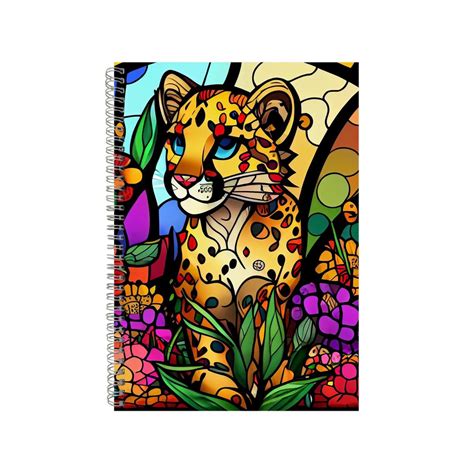 Colorful Cheetah Stained Glass Notebook Animal T Idea A4 Notepad Pad