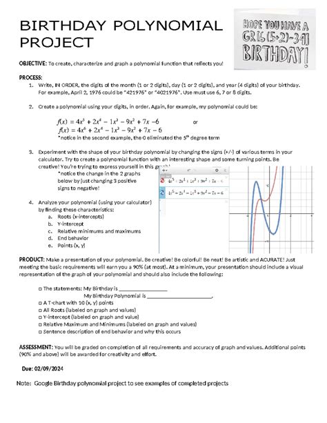 Polynomial Project Creating Your Birthday Polynomial Function Studocu