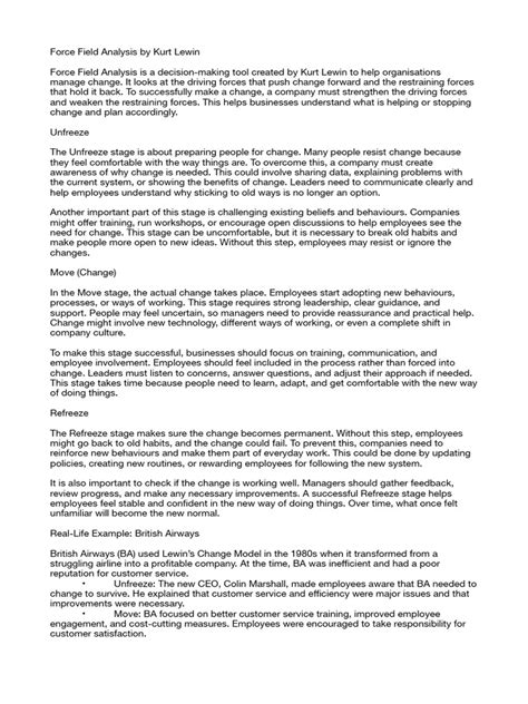 Kurt Lewin Force Field L6m1 Lo3 Pdf Business Social Psychology