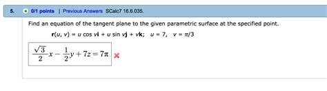 solved find an equation of the tangent plane to the given
