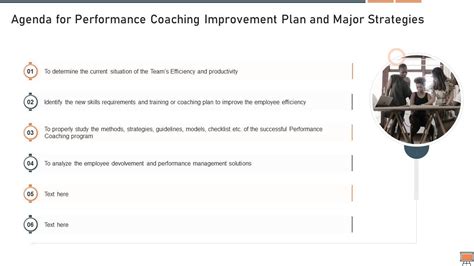 Agenda For Performance Coaching Improvement Plan And Major Strategies