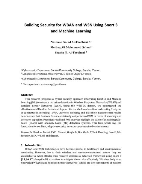 Pdf Building Security For Wban And Wsn Using Snort 3 And Machine