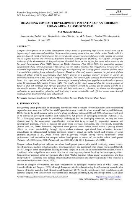 Pdf Measuring Compact Development Potential Of An Emerging Urban Area