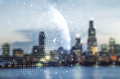 Premium Photo Multi Exposure Of Abstract Graphic World Map On Blurry