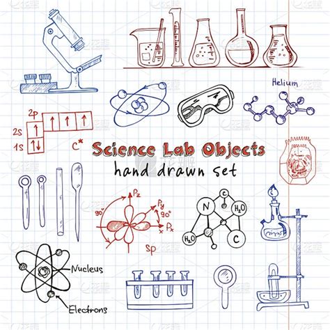 收集矢量手绘涂鸦科学实验室对象。素材 花瓣网