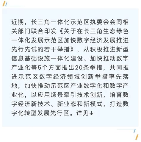 加快数字经济发展先行先试！长三角示范区出台20条举措澎湃号·政务澎湃新闻 The Paper