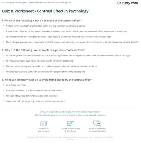 Quiz And Worksheet Contrast Effect In Psychology