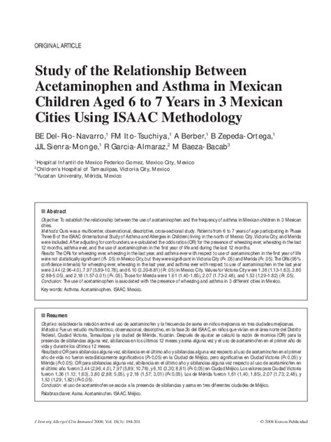 Pdf Study Of The Relationship Between Acetaminophen And Asthma In