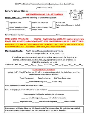 Fillable Online Rgwcei Forms For Camper Name AGE LIMITS FOR CAMP IS