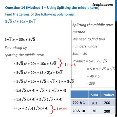 Find The Zeroes Of Polynomial 5√5 X 2 30x 8√5 Teachoo