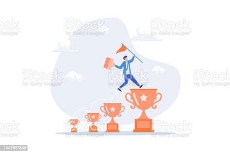 더 큰 목표 전략 또는 성공 승리 또는 수상 개념에 대한 영감을 달성하기 위해 동기를 부여하는 작은 승리 또는 성취 평면 벡터