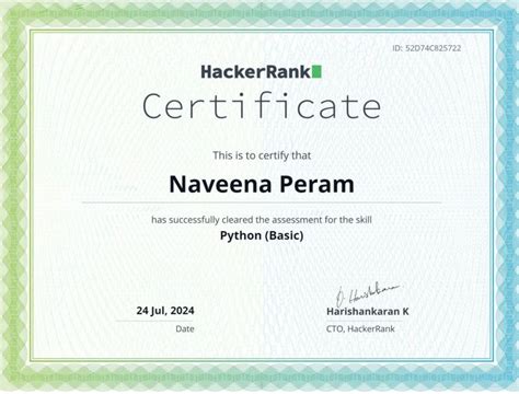 naveena peram on linkedin hackerrank python certificate