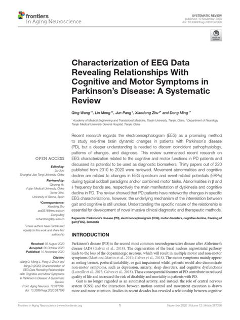 Characterization Of Eeg Data Revealing Relationships With Cognitive And Motor Symptoms In