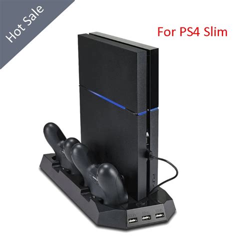 Mutilfunction 냉각 팬 쿨러 수직 스탠드 냉각 팬 Ps4 슬림 콘솔 용 듀얼 충전 스테이션 포함fan