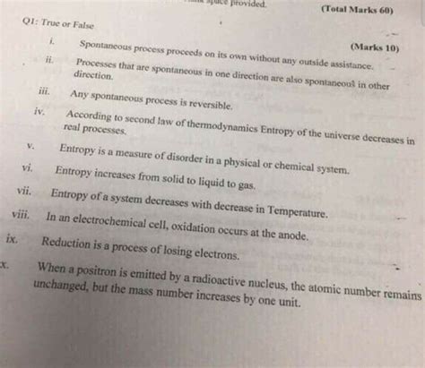 Solved Space Provided Total Marks 60 Il Q1 True Or False