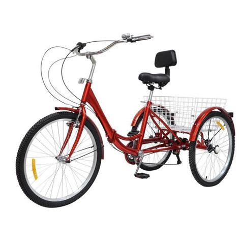Tricycle rouge 24 pouces 7 vitesses pliant 3 roues vélo tricycle pour