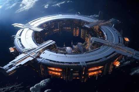 Premium Ai Image Futuristic Space Station In Orbit Generative Ai
