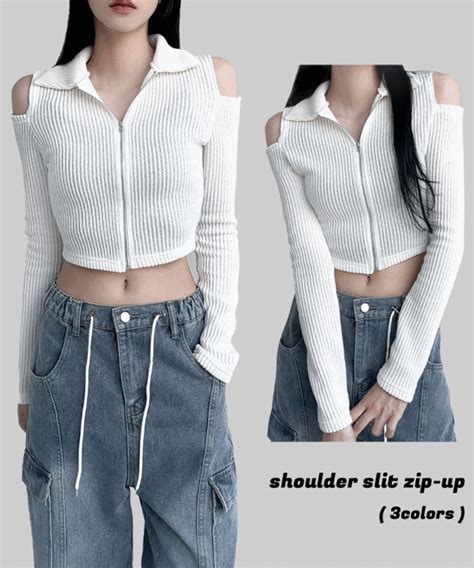 시크핏보장 어깨 트임 골지 카라 집업 에이블리