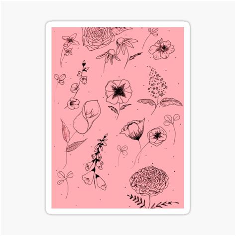 Simple Cute Pink Botanical Floral Print Sticker For Sale By Cosmiaart