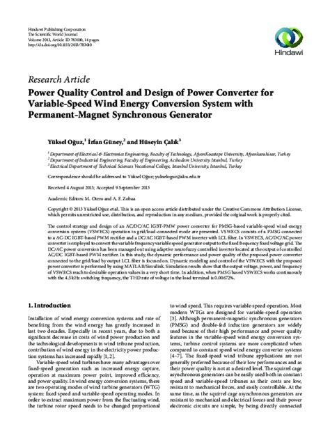 Pdf Power Quality Control And Design Of Power Converter For Variable Speed Wind Energy