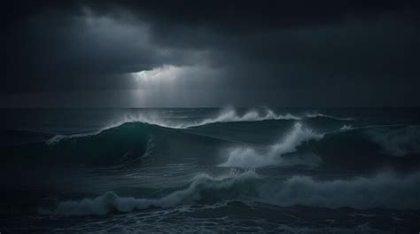 Premium Ai Image A Dark Sky Sea Waves Colliding With Each Other And