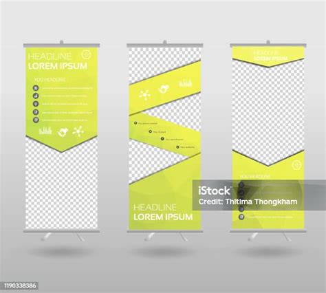 롤업 배너 템플릿 및 정보 그래픽 스탠드 디자인 광고 디스플레이 비즈니스 전단지 다각형 배경 벡터 일러스트레이션을 참조하십시오 0명에 대한 스톡 벡터 아트 및 기타 이미지