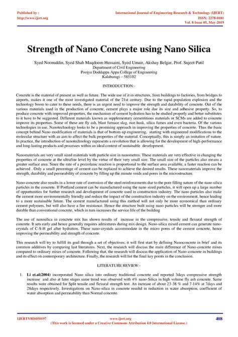 Strength Of Nano Concrete Using Nano Silica Ijertv 8is050197 Strength Of Nano Concrete Using