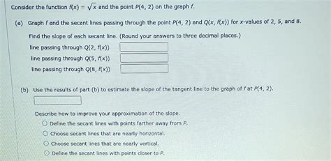 Solved Consider The Function F X X And The Point P 4 2 On Chegg Com