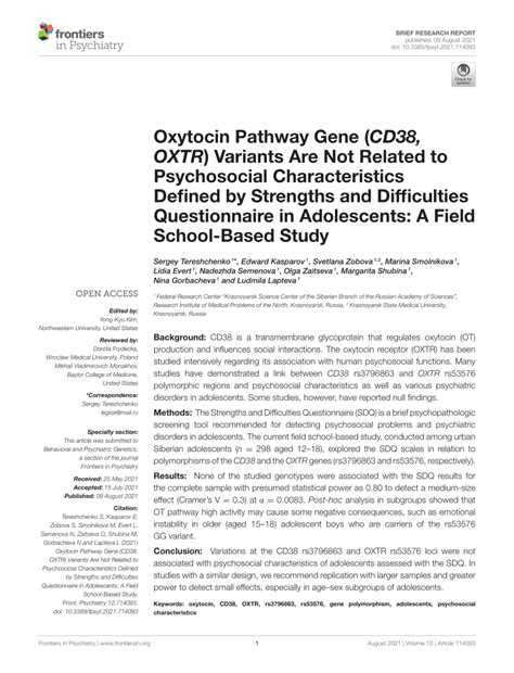Pdf Oxytocin Pathway Gene Cd38 Oxtr Variants Are Not Related To Psychosocial