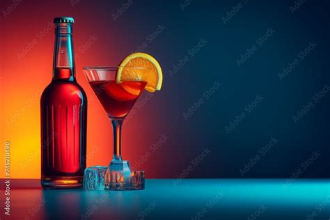 A Stylish Beverage Photo Of A Dark Red Alcoholic Cocktail With Whiskey