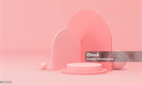 분홍색 3d 받침대 수준 실린더 단계 기본 기초 곡선 벽 현실적인 벡터 일러스트 레이 션 3차원 형태에 대한 스톡 벡터 아트 및
