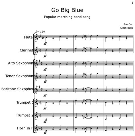 Go Big Blue Sheet Music For Flute Clarinet Alto Saxophone Tenor Saxophone Baritone