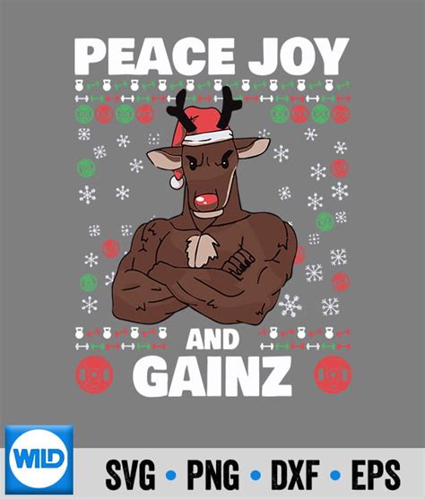 Christmas SVG Brodolf Peace Joy And Gainz Ugly Christmas Gym SVG WildSvg