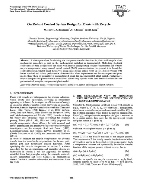On Robust Control System Design For Plants With R 2014 Ifac