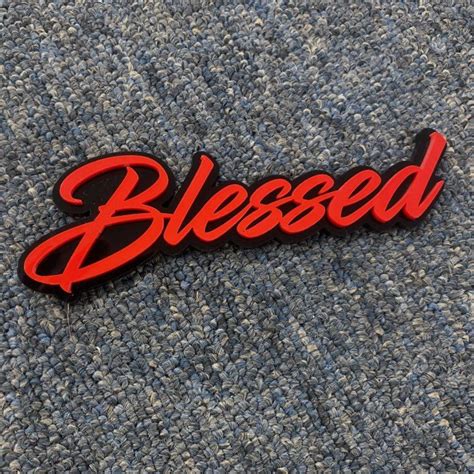Blessed Car Badge Red On Gloss Black Script Font Atomic Car Concepts