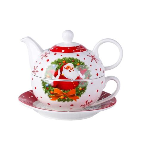 VEWEET Santaclaus 1 Cup White And Red Christmas Porcelain Tea Set With