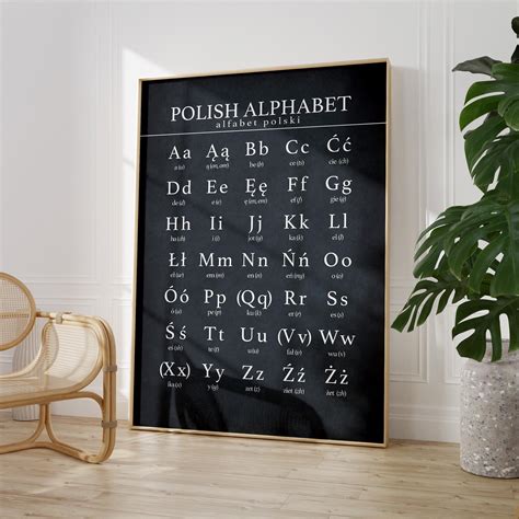 Polish Alphabet Chart Poster Black And White Educational Wall Art