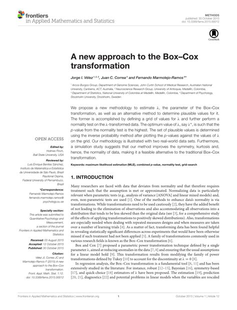 Pdf A New Approach To The Box Cox Transformation