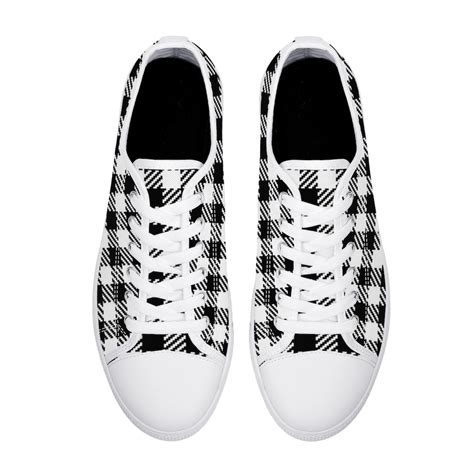 Buffalo Plaid Sneakers Black And White Check Vegan Shoes Tartan