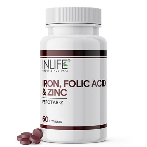 Inlife Iron Folic Acid Zinc Fefotab Z Tablets 60s Health Supplement