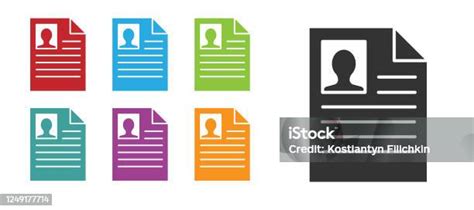 흰색 배경에서 격리된 검은색 이력서 아이콘입니다 Cv 응용 프로그램 전문 직원을 검색 인력 분석 이재개됩니다 다채로운 아이콘을 설정합니다 벡터 일러스트레이션 0명에 대한